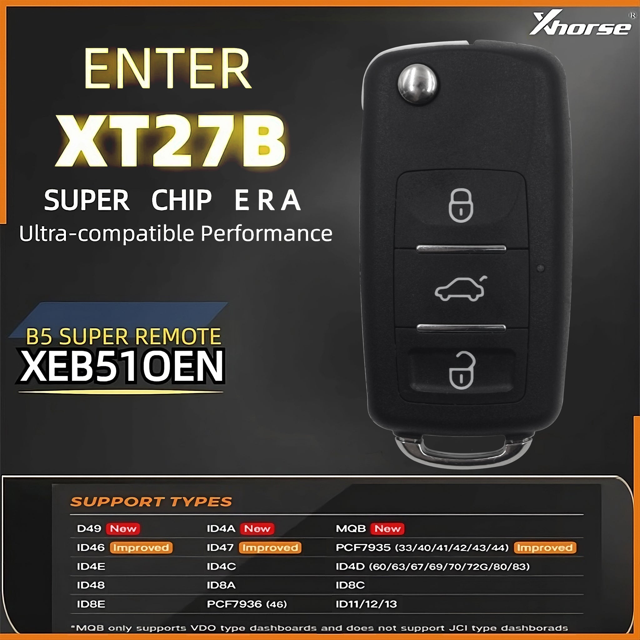 Xhorse Volkswagen B5 XT27B-Style Super Universal Flip Remote Key | 3-B